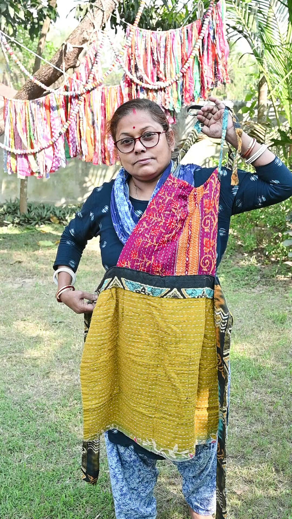 Handmade Full Apron, made in India, Polka Dots Black Red Gold - Asha ...